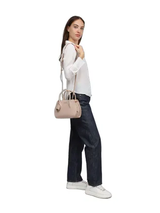Coccinelle Shiny Calf Split Leather Shoulder Bag - Beige