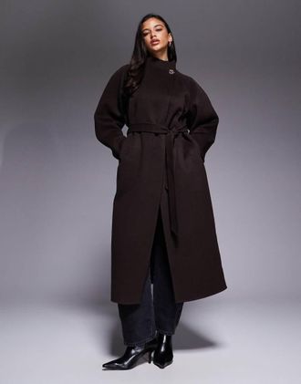 Asos Manteau long de qualit&eacute; sup&eacute;rieure en laine majoritaire &agrave; bouton dor&eacute; - Chocolat-Brown