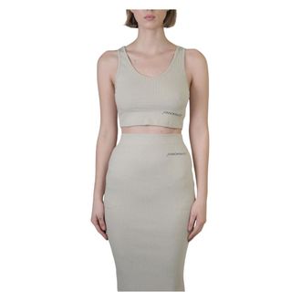 Hinnominate Hinnominate, Femme, Tops, Beige, Taille: 40 FR Haut côtelé à col en V en Sabbia