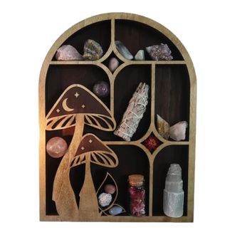 Generic Mondwandregal aus Holz - Aufbewahrungsregal aus Holz Boho, &auml;sthetisches Aufh&auml;ngen | Zauberer Dekor f&uuml;r Wohnzimmer, Ausstellungsst&auml;nder, spirituelle Re