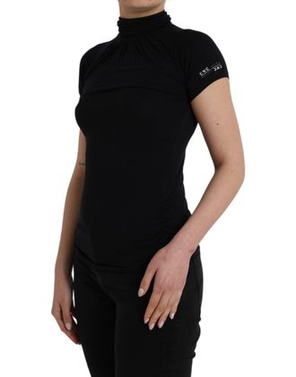 Costume National Womens Black Turtleneck Viscose Short Sleeve Top Elastane