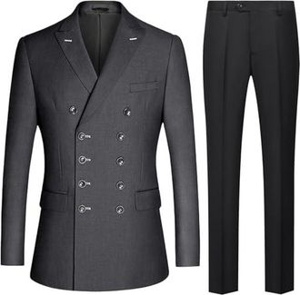 Generic Ensemble de costume &agrave; double boutonnage pour homme - Coupe ajust&eacute;e - Solide - Pour les affaires, les mariages, les bals de fin dann&eacute;e, le d&icirc;ner, le sm