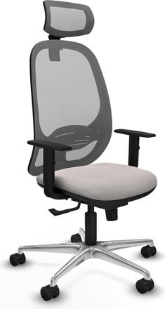 Piqueras y Crespo Schreibtischstuhl, wei&szlig; und zylindrisch, mit 1D-Armen, h&ouml;henverstellbare Lendenwirbelst&uuml;tze und h&ouml;henverstellbares Kopfteil, Grau/Wei&szlig;