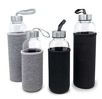 Nerthus Kitchenware Nerthus Fih 649 Bouteille en Verre Gris 400 Ml, Étui en Néoprène, Verre, Flacon Réutilisable, sans Bpa