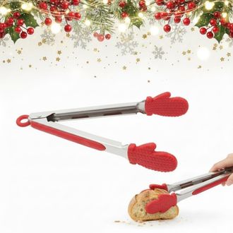 DOITOOL Zange Mit Silikonhandschuhen Geb&auml;ckzange Weihnachten Weihnachts K&uuml;chenzangen Mini-Werkzeuge Mini Clips Lebensmittelzange Metall-Brotzange Tragbare Zan