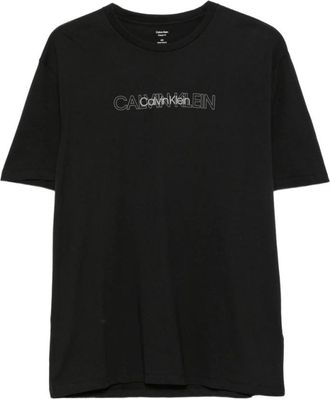 Calvin Klein Crewneck-T-Shirt mit wiederholtem Logo - - Tops - Herren - Schwarzk - XL