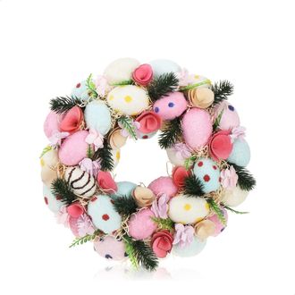 Com-Four Osterkranz mit bunten Ostereiern, dekorativer Tischkranz, als Türkranz nutzbar, stylische Osterdeko