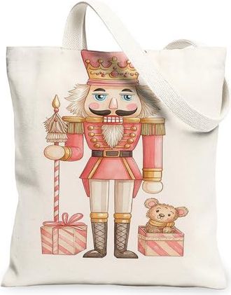 Generic Nutcracker Sac fourre-tout en toile motif No&euml;l vintage r&eacute;utilisable avec bandouli&egrave;re l&eacute;g&egrave;re et lavable pour shopping, voyage, plage, pique-nique 33 x 