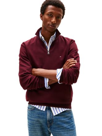 Tommy Hilfiger Herren-Sweatshirt, mittelschwer, 1/4-Rei&szlig;verschluss, Burgunderrot, X-Large