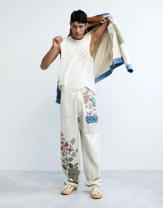 Desigual Pantalon long &agrave; fleurs - Blanc
