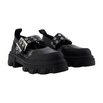 Ganni Womens Cleated Box Loafer Black Synthetic