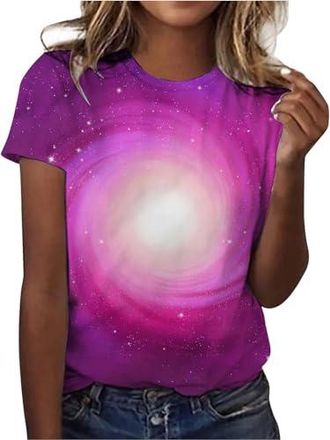 Generic Hauts galaxie pour femmes graphique 2025 coupe ample T-shirts d&eacute;contract&eacute;s &agrave; col rond T-shirts tendance &agrave; manches courtes printemps 2025 T-shirt migno