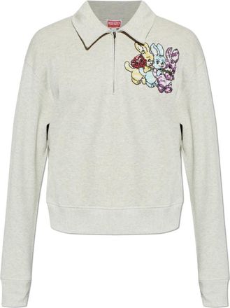 Kenzo Homme, Sweatshirts et sweats &agrave; capuche, Gris, Taille: M Bunny Appliqu&eacute; Zip SweaT-shirt