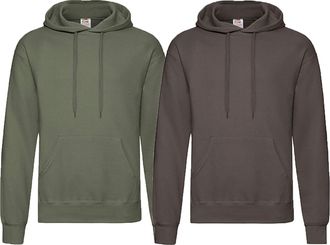 Fruit Of The Loom Herren Kapuzenpullover S M L XL XXL 3XL 4XL 5XL auch Sets, 1x Schoko + 1x Olive + 1x HL-Kauf Notizblock, S