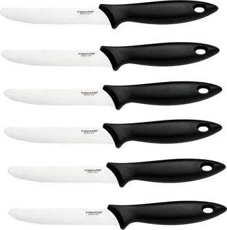 Fiskars 6 Stück Tafelmesser - Tomatenmesser Functional Form mit Wellenschliff rostfrei - Edelstahl/Kunststoff - Schwarz