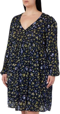 Kaffe Damen Damenkleid mit Langen Ärmeln, V-Ausschnitt, Knielänge, Bedruckte Taschen Kleid, Dark Blue/Multi Col. Flower, 44