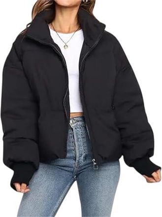Generic Doudoune courte dhiver pour femme, baggy chaude, matelass&eacute;e, manteau dext&eacute;rieur court rembourr&eacute;, Noir, XXL