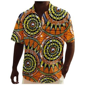 Generic Chemise &agrave; manches courtes pour homme style traditionnel africain Dashiki d&eacute;t&eacute; hawa&iuml;en vacances &agrave; fleurs Ankara, Orange, XXL