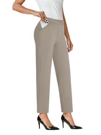 Generic Pantalon de travail taille haute pour femme, pantalon de golf 7/8, extensible, l&eacute;ger, jambe droite, pantalon court &agrave; la cheville, beige, XXL