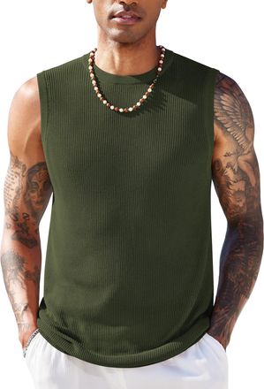 Coofandy Tank Top Herren Muscle Gym Sport Tanktop Sommer Fitness Regular Fit Leicht Männer Trägershirt Army Grün XL