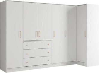Vente-Unique Vente-Unique - Armoire dangle 6 portes 3 tiroirs - Longueur 311 cm - Blanc - Panneau de particule m&eacute;lamin&eacute; - M&eacute;canisme soft close