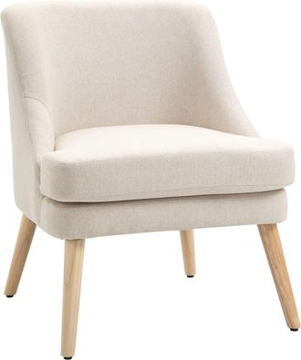 HOMCOM Sessel Wohnzimmer Loungesessel Relaxsessel mit Holzbeine Lesesessel mit Leinenoptik, Polstersessel f&uuml;r Schlafzimmer Cremewei&szlig;