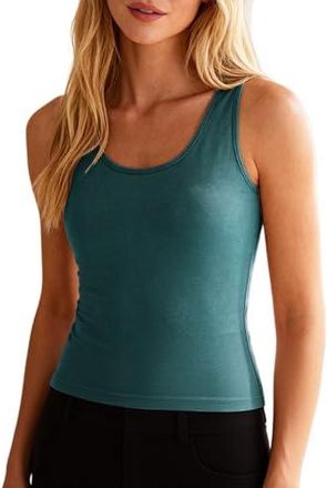 Alexis Leroy D&eacute;bardeur Femme Bretelles Larges Caraco Tops Basique Casual sans Manches Vert Fonc&eacute; XL