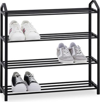 IDIMEX Schuhregal Tralee schwarz - platzsparend mit 4 Ablagen für Flur oder Eingangsbereich - Schuhständer aus Metall modernes offenes Design, Schuhablage