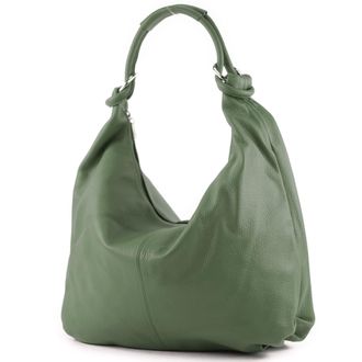 modamoda.de 337 Damen Leder Schultertasche Shopper Large handmade in Italy, Farbe:Schwarzgr&uuml;n