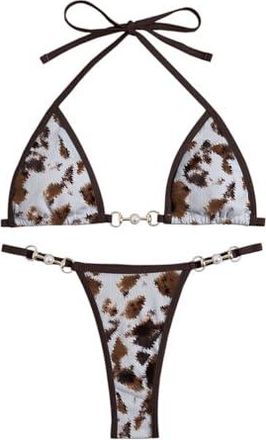 Generic Bikini pour femme - Sexy - Tanga - Triangle - Maillot de bain dos nu - Réglable - Bas - Lacets latéraux - Maillot de bain deux pièces avec anneau, mar