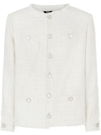 GCDS veste en tweed &agrave; sequins - Blanc