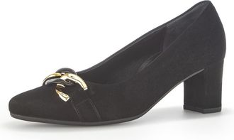 Gabor Damen Klassische Pumps, Frauen Absatzschuhe,Moderate Mehrweite (G),hochhackige Schuhe,stoeckelschuhe,schwarz (Uni+Gold),40.5 EU / 7 UK