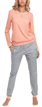 Merry Style Damen Lang Zweiteiliger Schlafanzug aus Baumwolle Pyjama Set Winter MS10-168 (Lachs Grau, XXL)