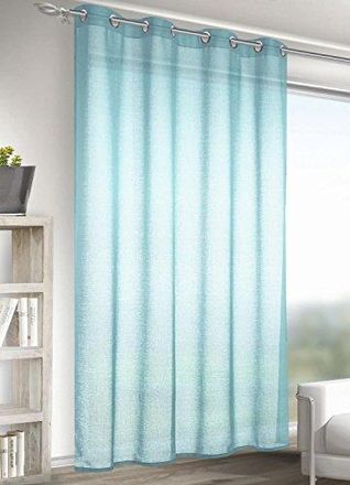 HOME MAISON Vorhang Uni en Etamine Wallet Leinen, Polyester, blau, 245 x 140 cm