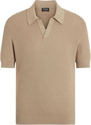 Ermenegildo Zegna Homme, Pulls, Beige, Taille: L Beige Polo T-shirt Ribbed Hem