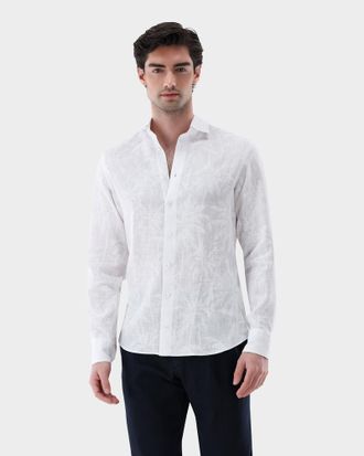 van Laack Leinenhemd mit Ton-in-Ton Druck Tailor Fit