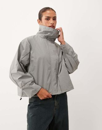 Lioness veste coupe-vent utilitaire oversize &agrave; col montant avec boutons-pression en argent&eacute;