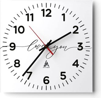 Arttor Modern Wanduhr Ich Liebe Dich handschriftlich 40x40cm Quadrat Groß Wand Uhr Glas Analog Zimmeruhren Küche Büro Wohnzimmer Glasuhr Wall Clock Dekoratio