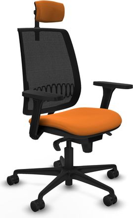 Piqueras y Crespo Alares B&uuml;rostuhl aus Kunstleder mit 3D-Armlehnen, h&ouml;henverstellbarer Lendenwirbelst&uuml;tze und Kopfteil, h&ouml;henverstellbar und neigbar, Schwarz/Orange