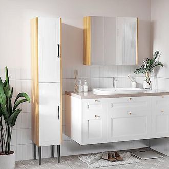 Kleankin Armoire Miroir Salle de Bain Armoire de Toilette Miroir 3 Portes 4 étagères réglables 68 x 22 x 60 cm Aspect chêne Clair - Blanc