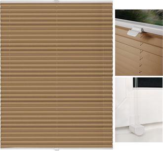 Metablo Plissee nach Maß Klemmfix-Plissee ohne Bohren Blickdicht Lichtdurchlässig inklusive Klemmträger Plisseerollo für Fenster und Tür Sichtschutz Cappuccin