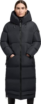 Khujo Damen Wintermantel warmer Steppmantel lang mit hohen Gehschlitzen und Kapuze Aroma-YM Dark Navy Gr. XL