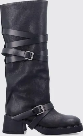 Miista Bottes de motard hauteur genou en cuir de vache avec lani&egrave;res