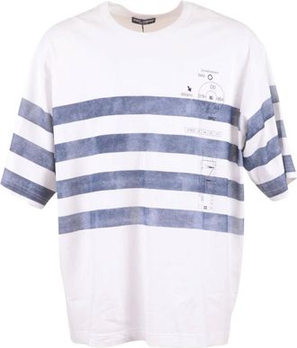 Dolce & Gabbana Homme, Tops, Blanc, Taille: XL T-shirt Manches Courtes &agrave; Rayures