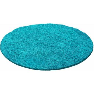 LIFE Tapis Rond Shaggy Uni Poils Longs Tapis Salon Chambre (Turquoise - 200x200cm)