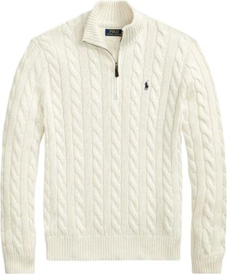Ralph Lauren Homme, Pulls, Blanc, Taille: S Pull &agrave; col montant quart de zip en coton &agrave; torsades