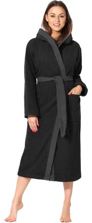 Ladeheid Damen Frottee Bademantel aus 100% Baumwolle LA40-191 (Schwarz-30/Dunkelgrau-12, XXL)