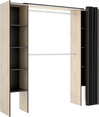 Dmora Kleiderschrank Dgond, Struktur für begehbaren Kleiderschrank, offene ausziehbare Garderobe, 180 x 50 x 205 cm, Eiche und Grau - Dmora