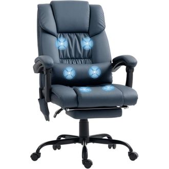 Vinsetto Fauteuil de bureau massant - Vinsetto - repose-pied, hauteur r&eacute;glable, dossier inclinable, t&eacute;l&eacute;commande filaire - 66x75x122cm - bleu