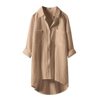 Generic Chemise pour Femmes Coton Et Lin Chic Et Elegant D&eacute;contract&eacute;s Chemises D&eacute;t&eacute; Manches Longues Col V L&acirc;che Hauts L&eacute;g&egrave;re Respirant Tunic &Agrave; La Mode Coton L